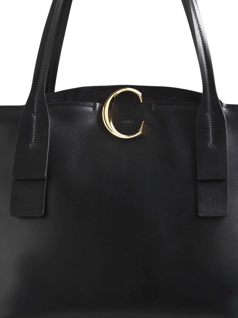 Chloé Small C Zipped Black Leather Tote | Cosette