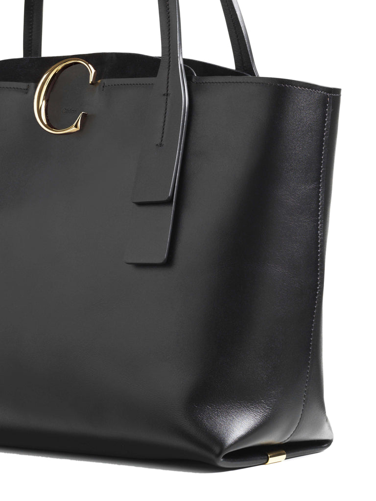 Chloé Small C Zipped Black Leather Tote | Cosette