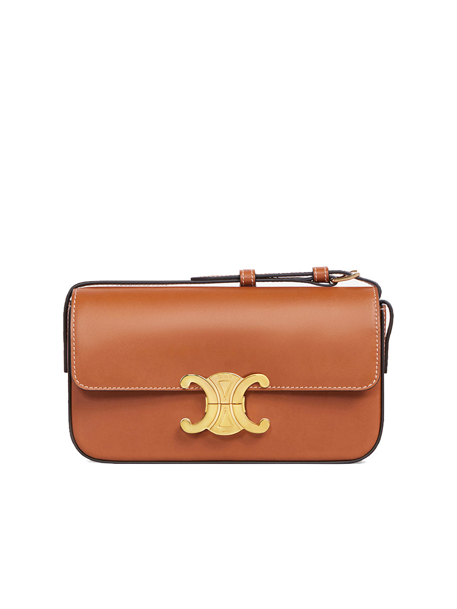 Triomphe Shoulder Bag in Shiny Calfskin in Natural Tan – COSETTE