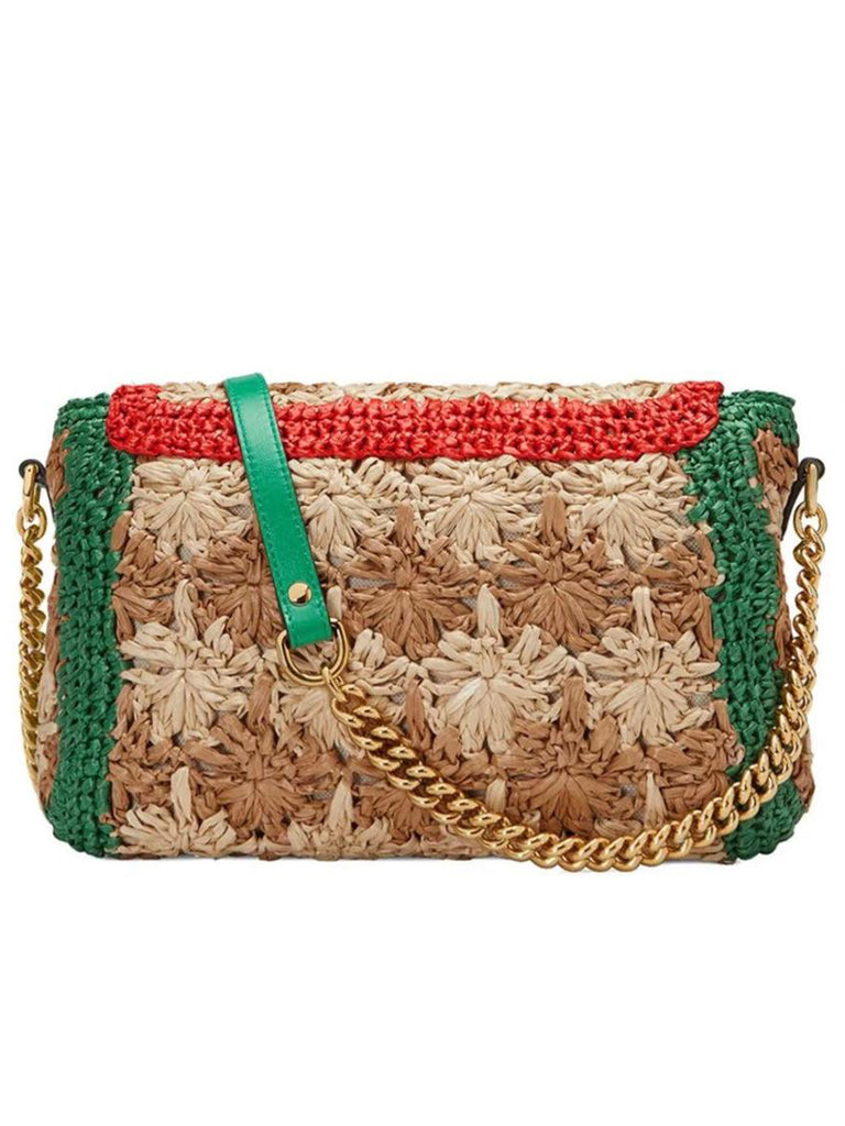 Gucci Small GG Marmont Shoulder Bag in Raffia in Brown Black – COSETTE